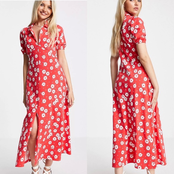 ASOS | Dresses | Asos Design Ultimate Midi Tea Dress In Red Floral ...
